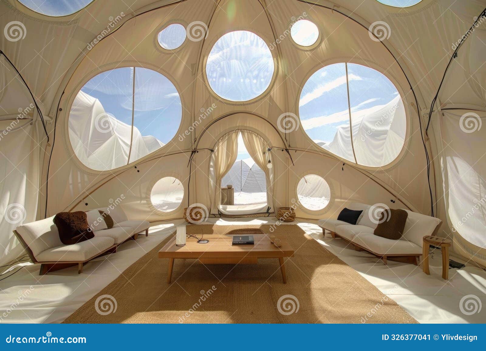 Luxurious Modern Tent Interior with Panoramic Windows Stock Image ...