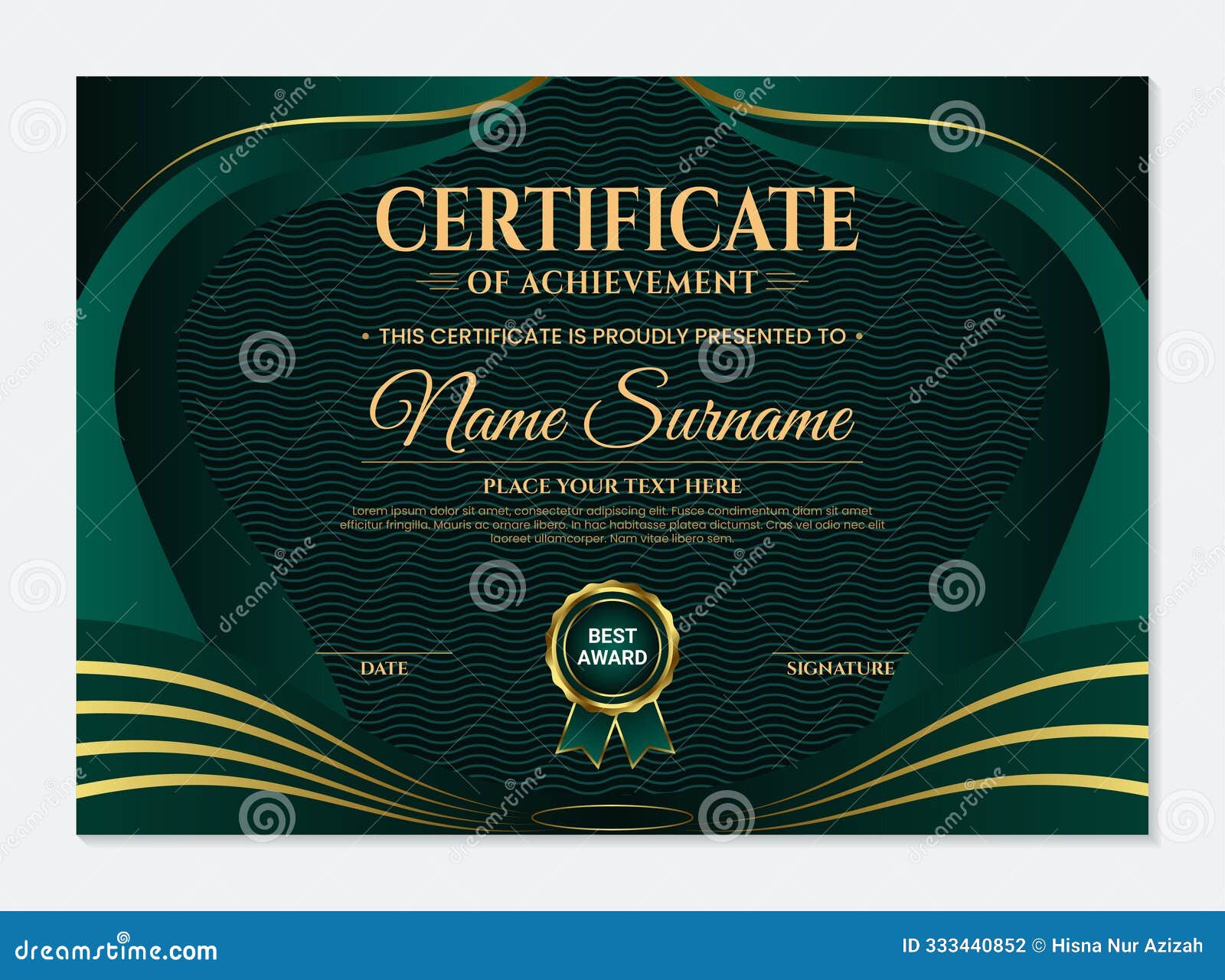 Luxurious Modern Wave Achievement Certificate Template with Dark ...