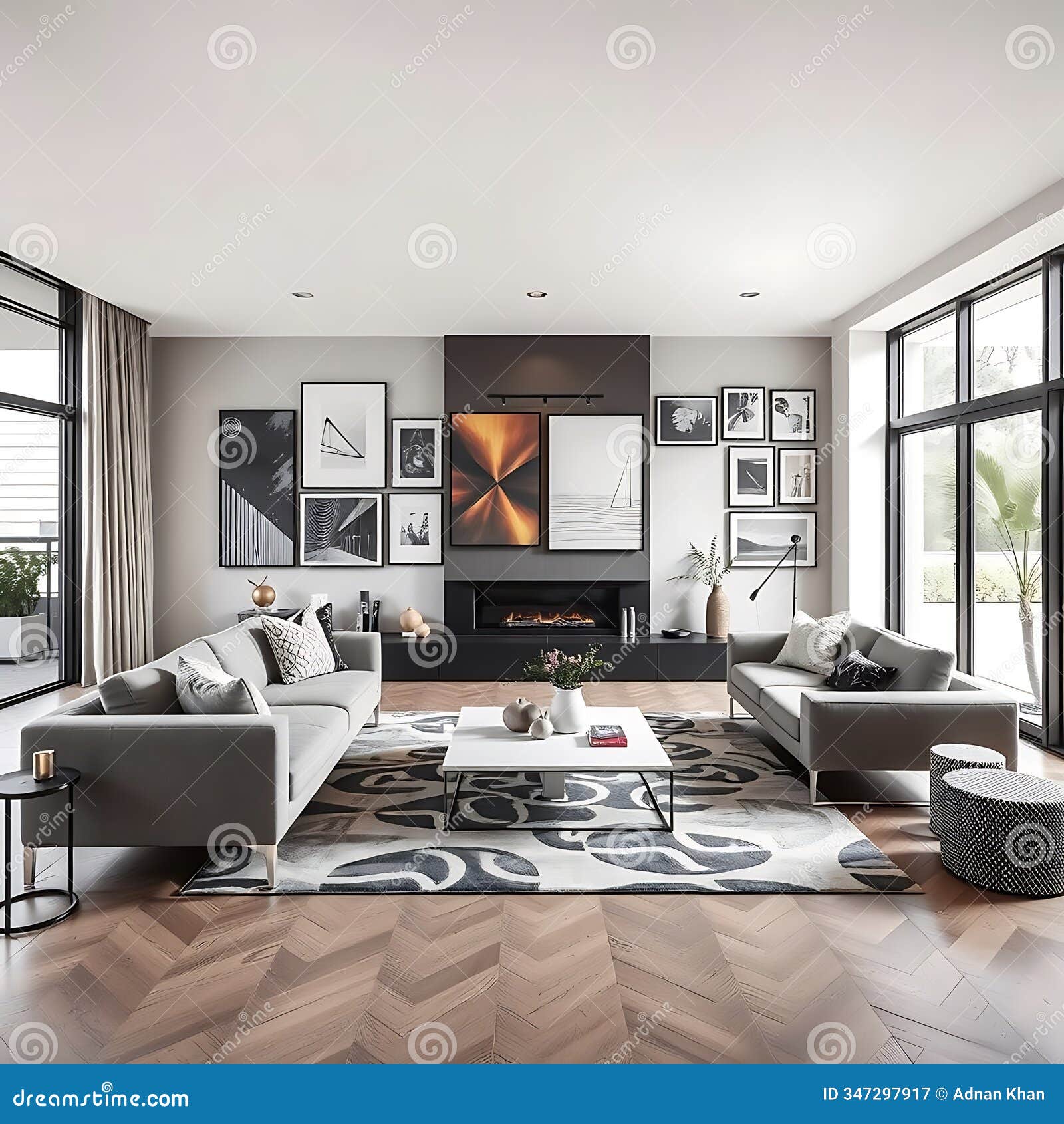 A Luxurious Modular Sectional Sofa With Plush Cushions And An Open Plan ...