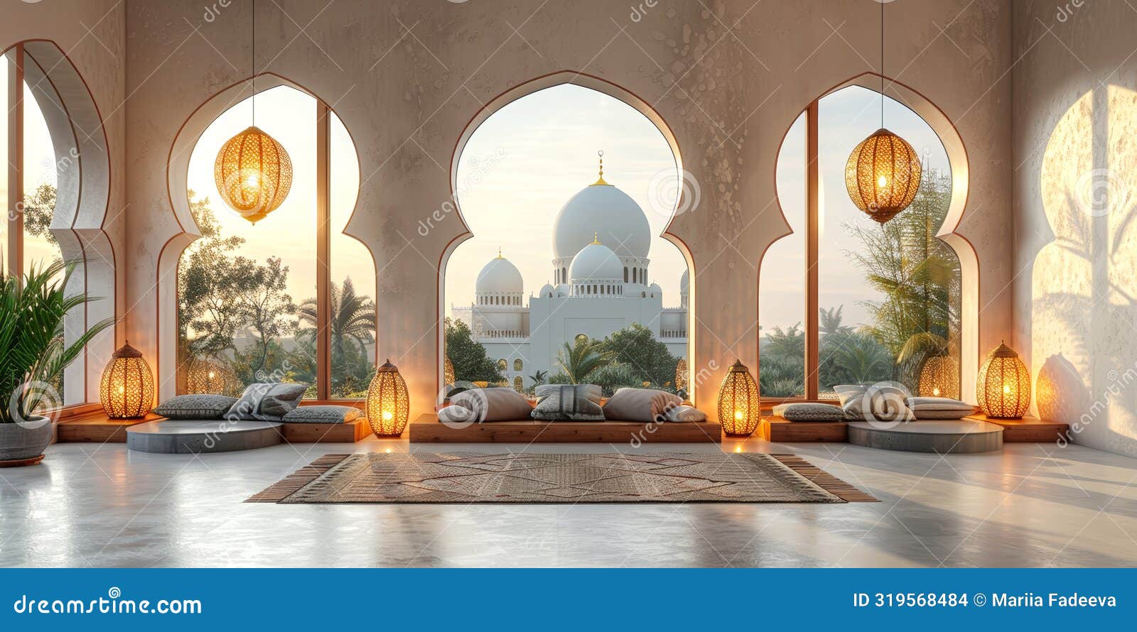 Luxurious Moroccan-inspired Interior with Arched Windows, Comfortable ...