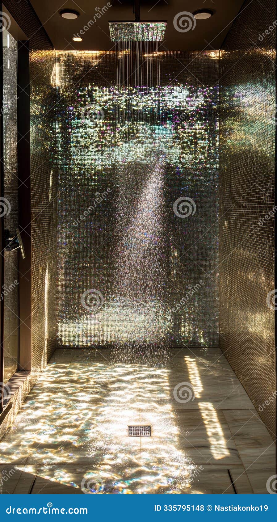 Luxurious Mosaic Shower with Sparkling Water Stream Stock Photo - Image ...