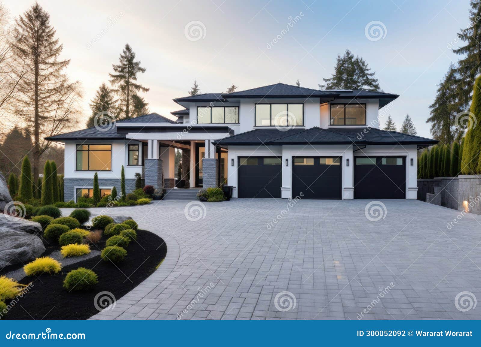 A Luxurious New Construction Home, Modern Style of Home with Car Garage ...