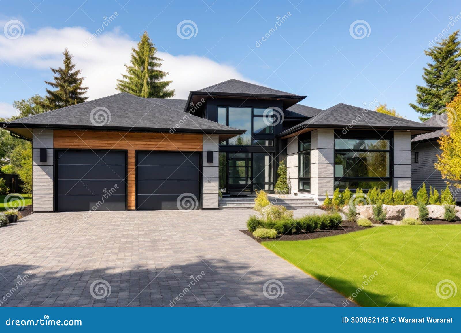 A Luxurious New Construction Home, Modern Style of Home with Car Garage ...