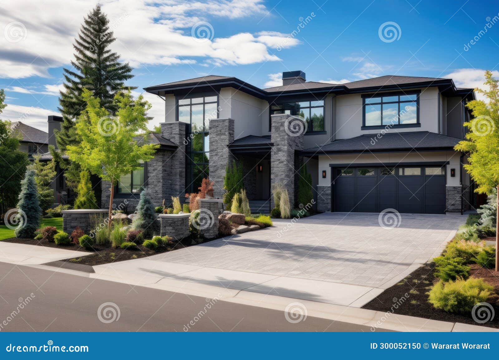 A Luxurious New Construction Home, Modern Style of Home with Car Garage ...