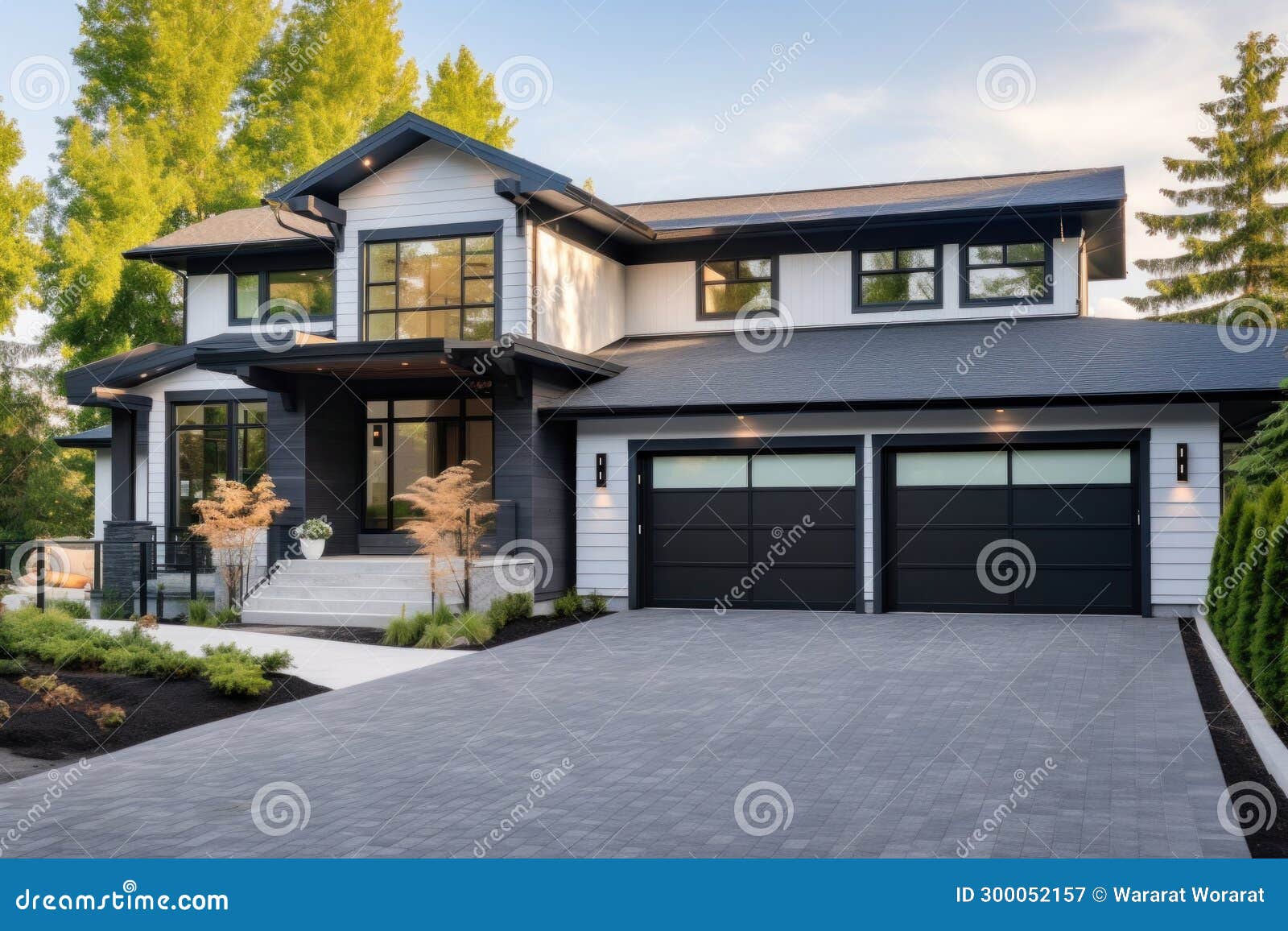A Luxurious New Construction Home, Modern Style of Home with Car Garage ...