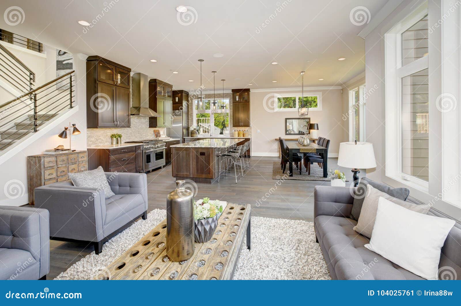 Luxurious New Construction with Open Plan Interior. Stock Image - Image ...