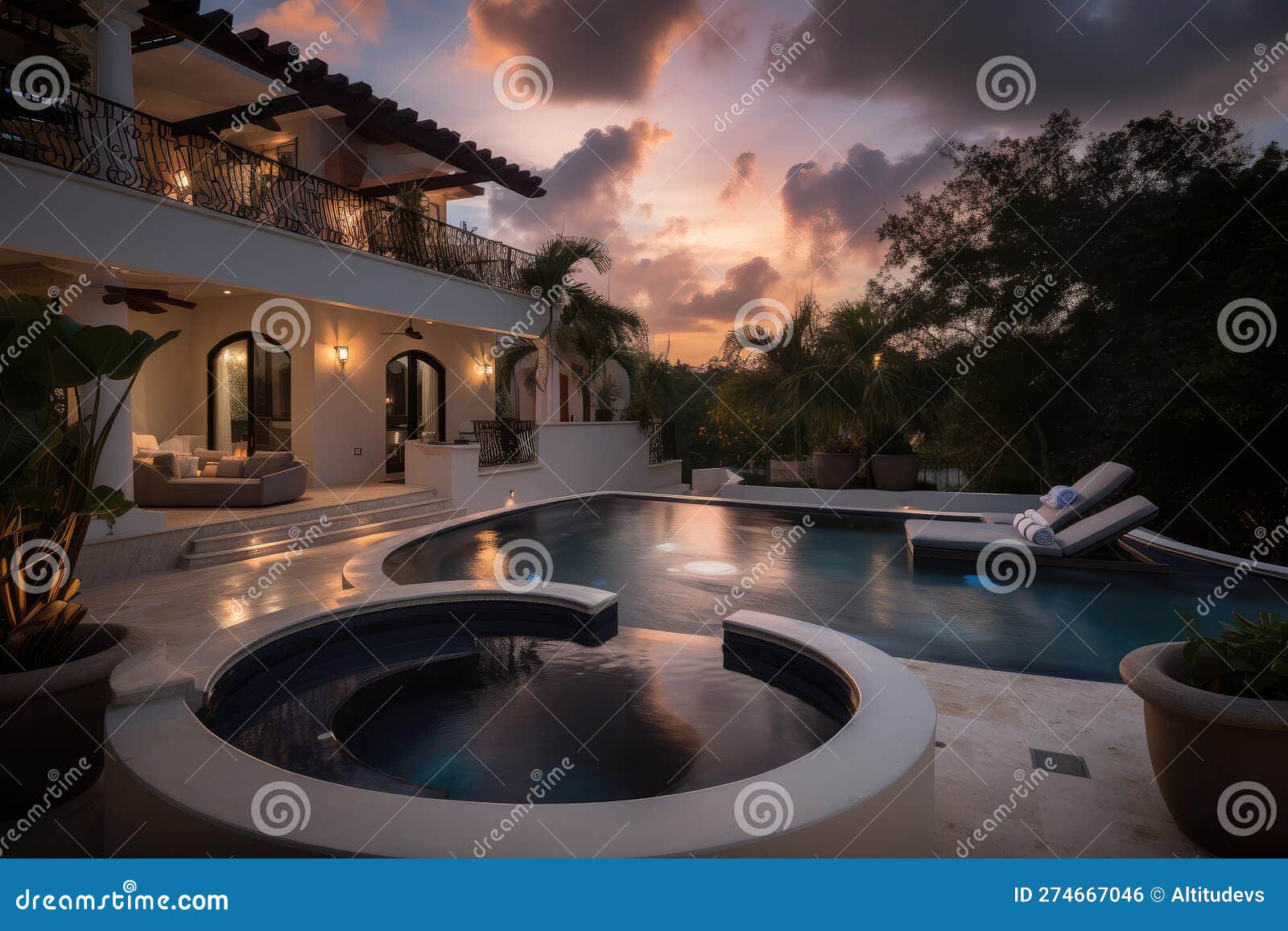 Luxurious Patio with Private Infinity Pool and Hot Tub Stock Photo ...