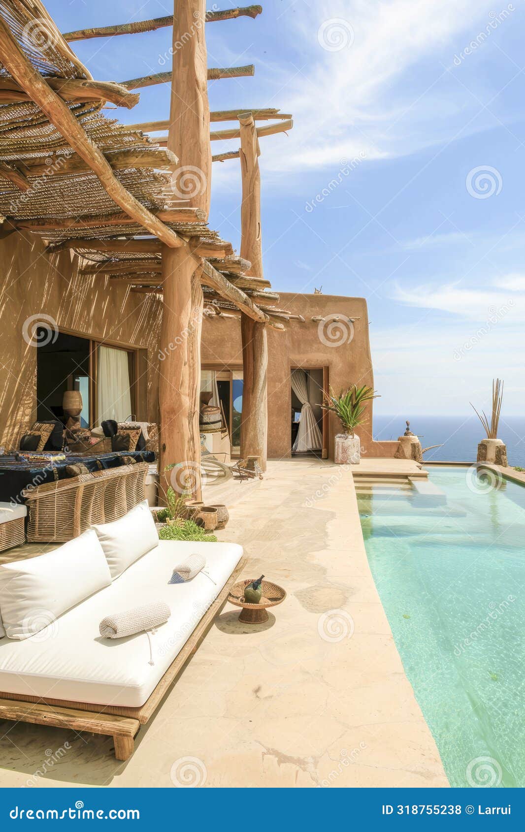 A Luxurious Poolside Area with Serene Views, Modern Rustic Architecture ...