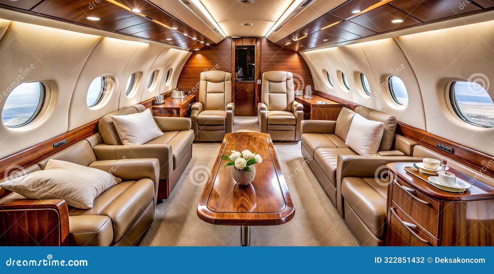 Luxurious Private Jet Interior with Comfortable Leather Seating and ...