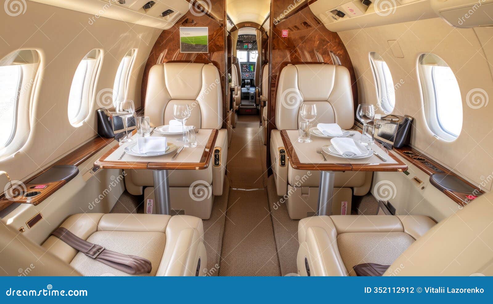Luxurious Private Jet Interior with Elegant Seating and Fine Dining ...