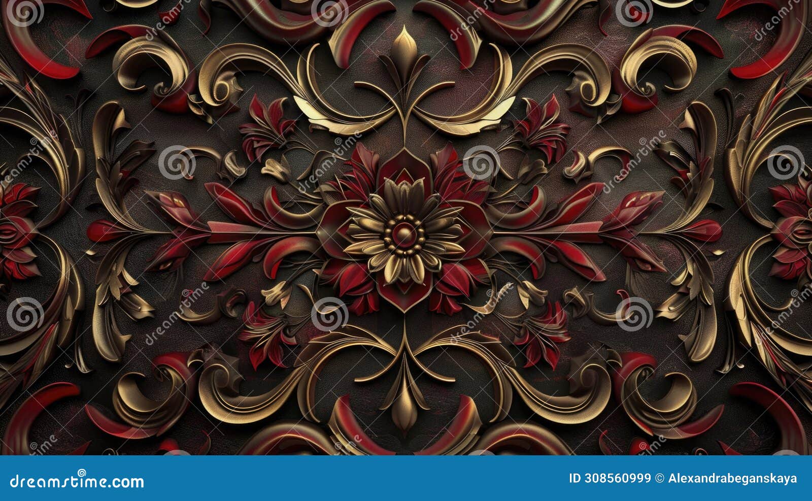 Luxurious Red and Gold Baroque Floral Design Stock Illustration ...