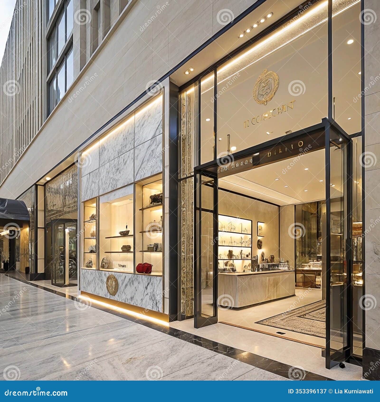 Luxurious Retail Store Exterior with Marble and Glass Storefront Stock ...