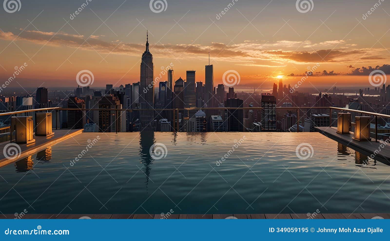 A Luxurious Rooftop Infinity Pool Overlooking a City Skyline at Sunset ...