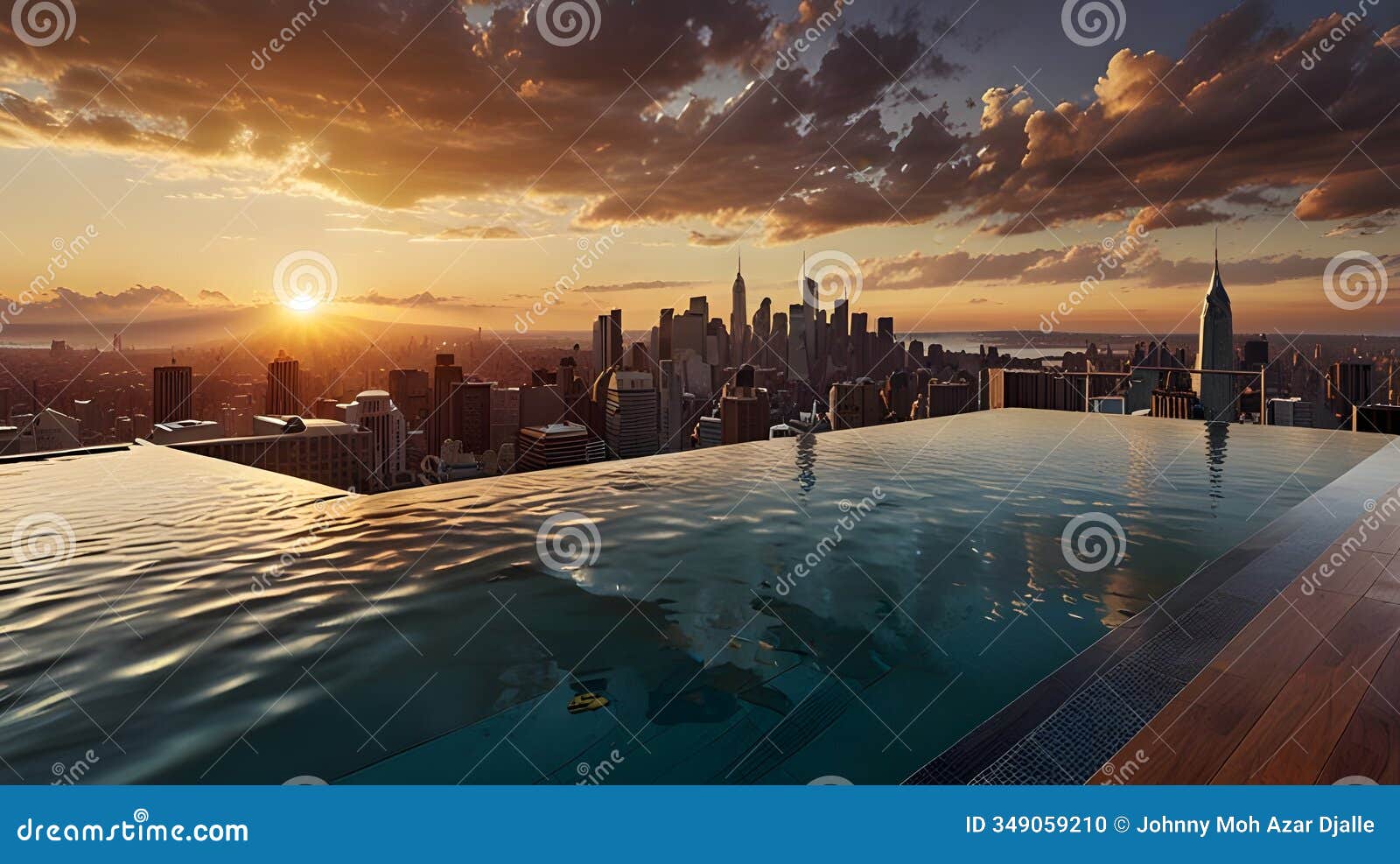 A Luxurious Rooftop Infinity Pool Overlooking a City Skyline at Sunset ...