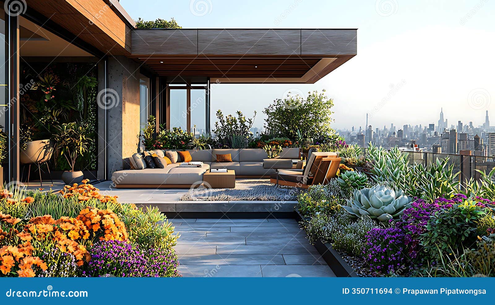 Luxurious Rooftop Terrace with Custom Built Planters and City View ...