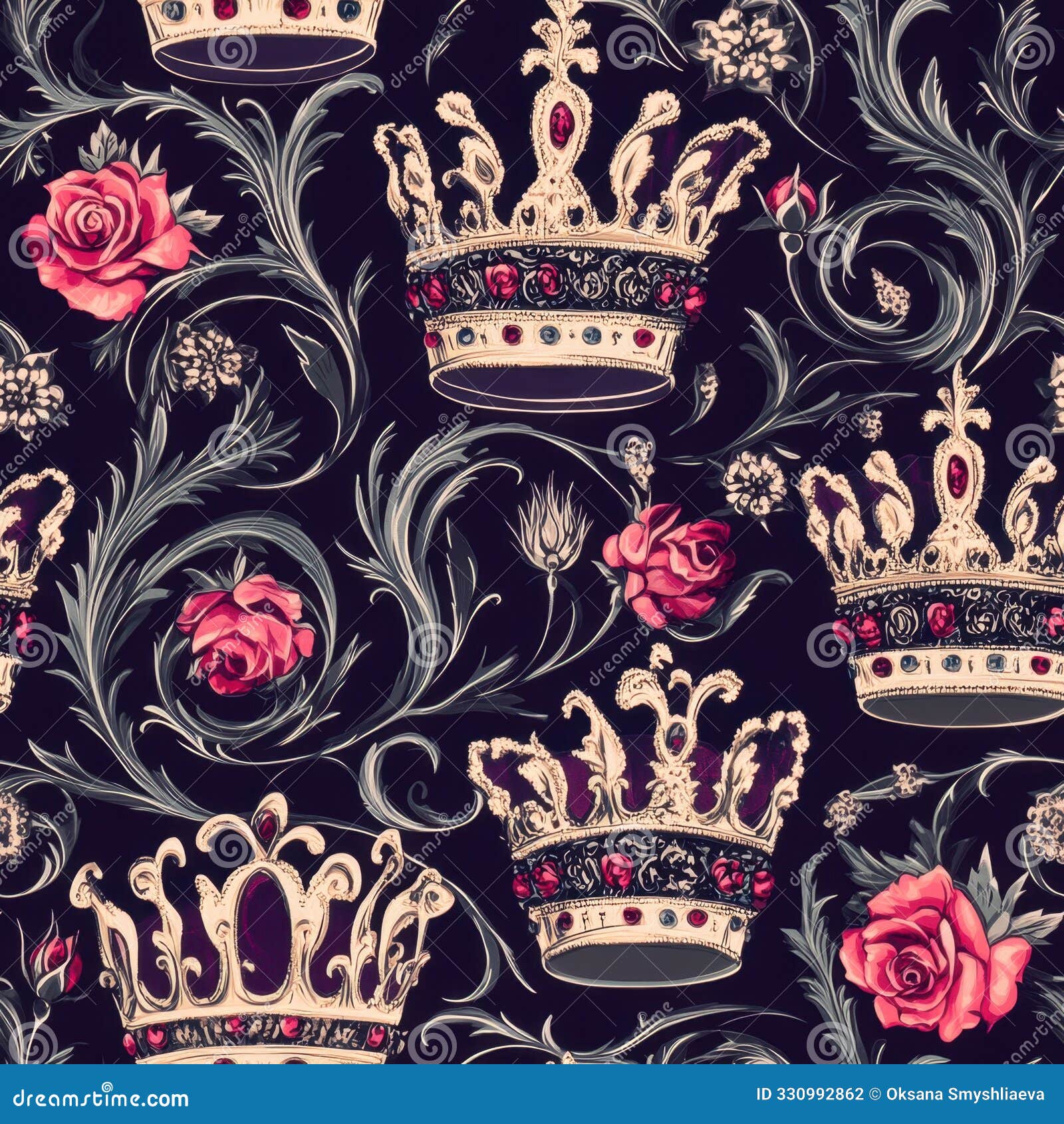 Luxurious Royal Crown and Floral Pattern Wallpaper Design Stock Photo ...