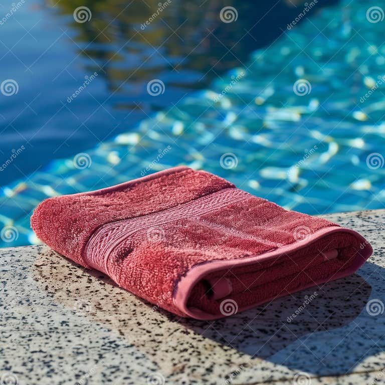 Luxurious Ruby Towel Draped on the Edge of a Sparkling Pool, Creating a ...