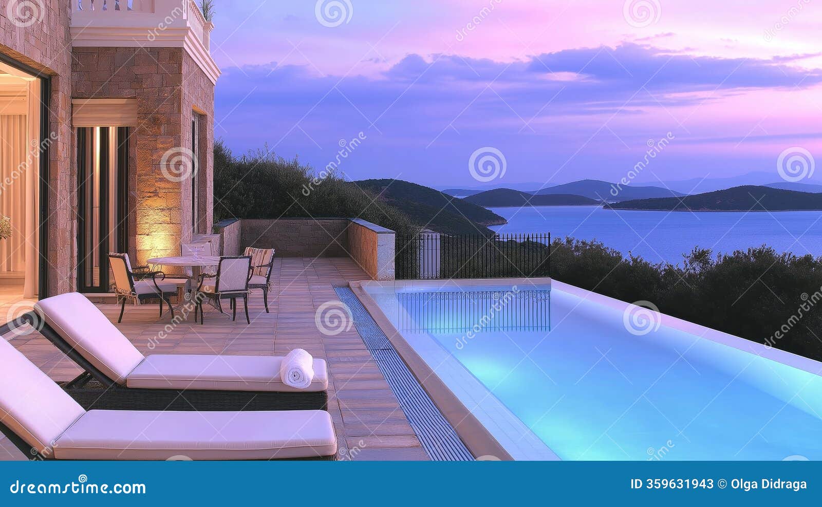 Luxurious Seaside Villa with Infinity Pool at Sunset Stock Image ...