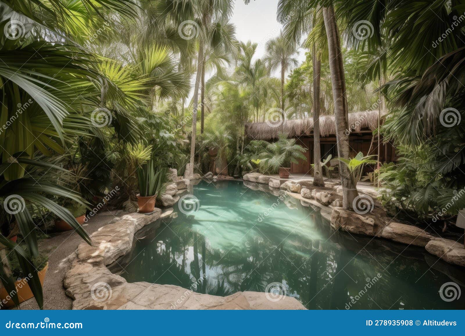 Luxurious Serene Oasis With Crystal Clear Swimming Pool And Garden Of
