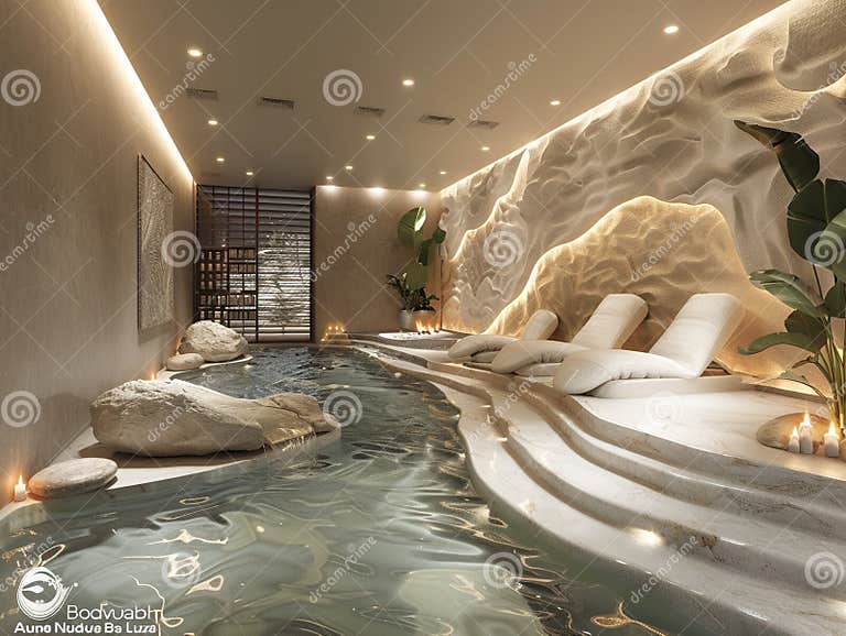 Luxurious Spa Reception with Water Features and Tranquil Music3D Render ...