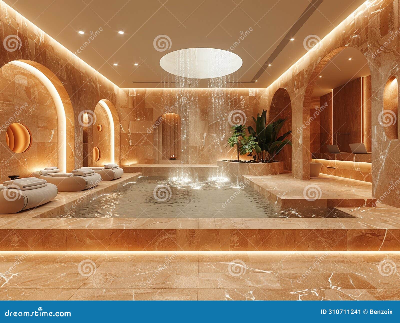 Luxurious Spa Reception with Water Features and Tranquil Music3D Render ...