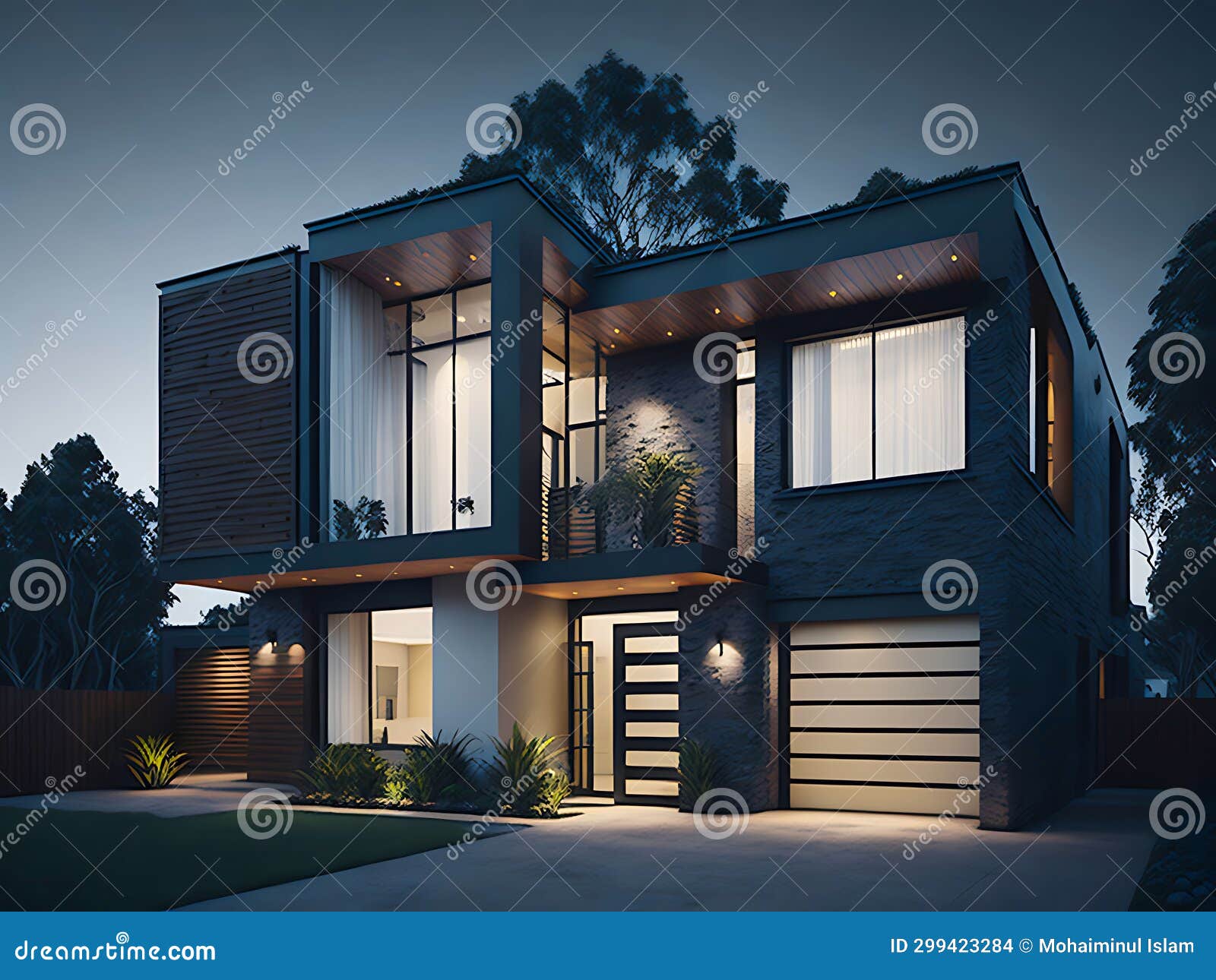 A Luxurious and Spacious Modern House on Night View. Generative AI ... A Luxurious and Spacious Modern House on Night View. Generative AI ...