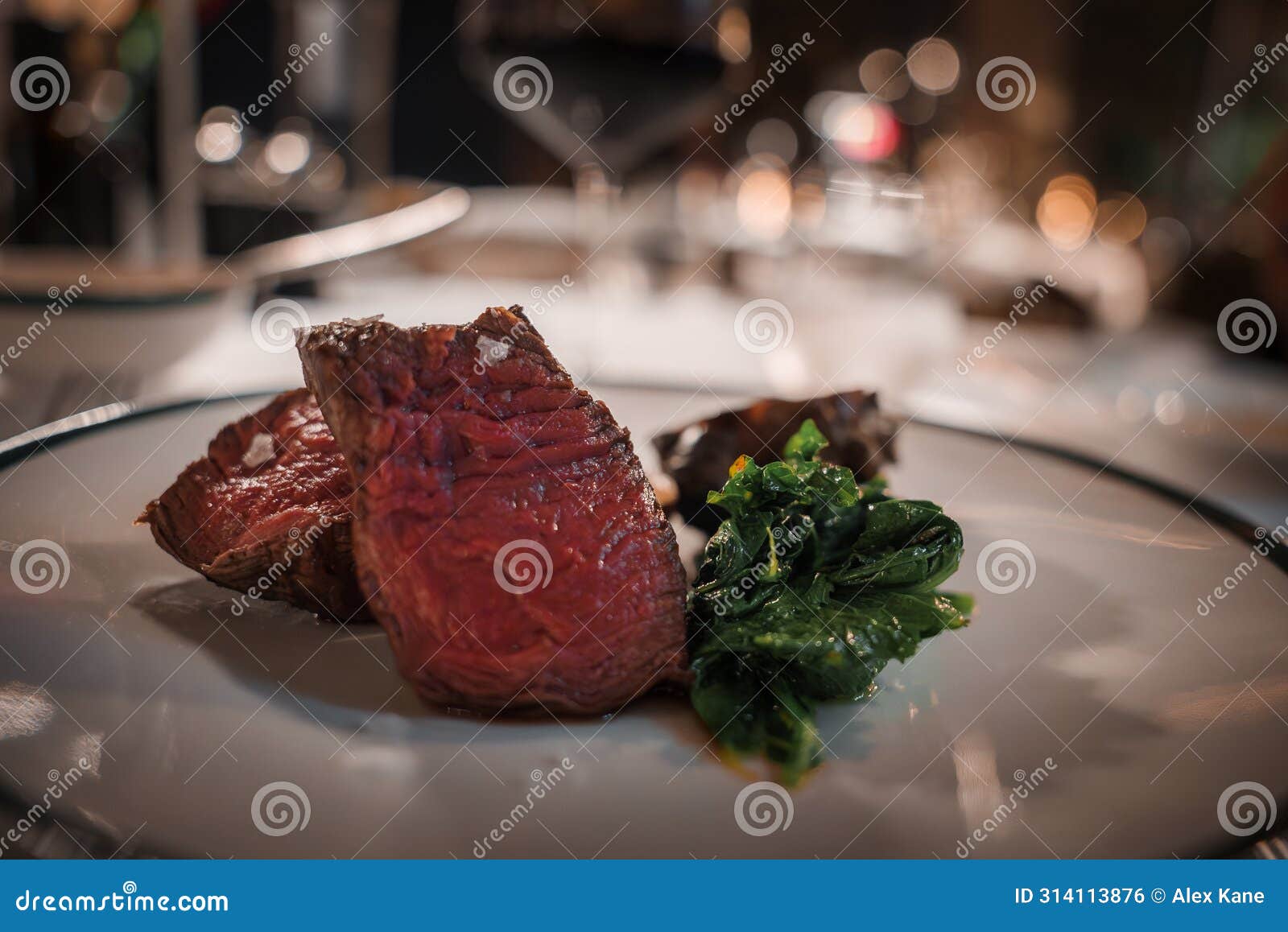Luxurious Steak Dinner in High End Restaurant Setting. Stock Photo ...