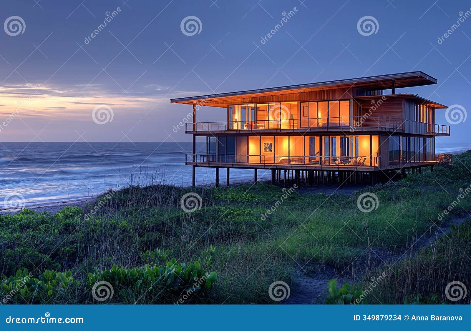 Luxurious Stilted Beach House on the Seashore Stock Photo - Image of ...