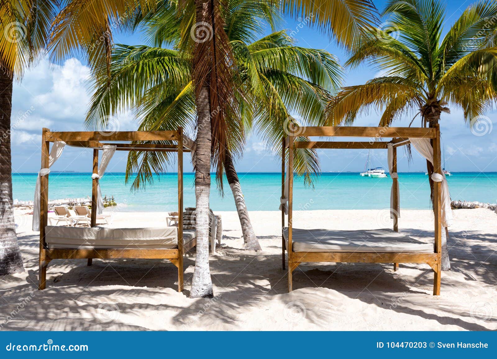Luxurious Sunbeds in the Caribbean, Mexico Stock Image - Image of deck ...