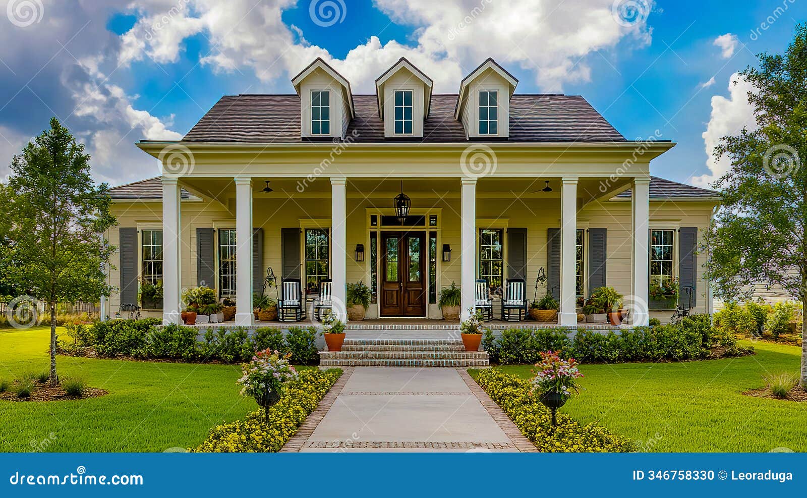 Luxurious, Traditional American Home with an Inviting Front Porch Stock ...