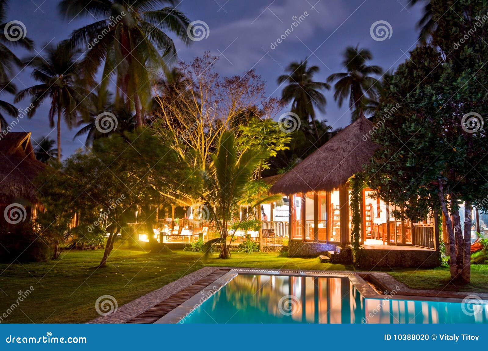 Luxurious Tropical Resort at Night Stock Photo - Image of colorful ...
