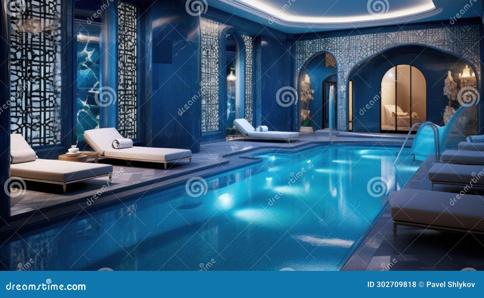 Luxurious Villa Swimming Pool, Evening View Stock Photo - Image of home ...