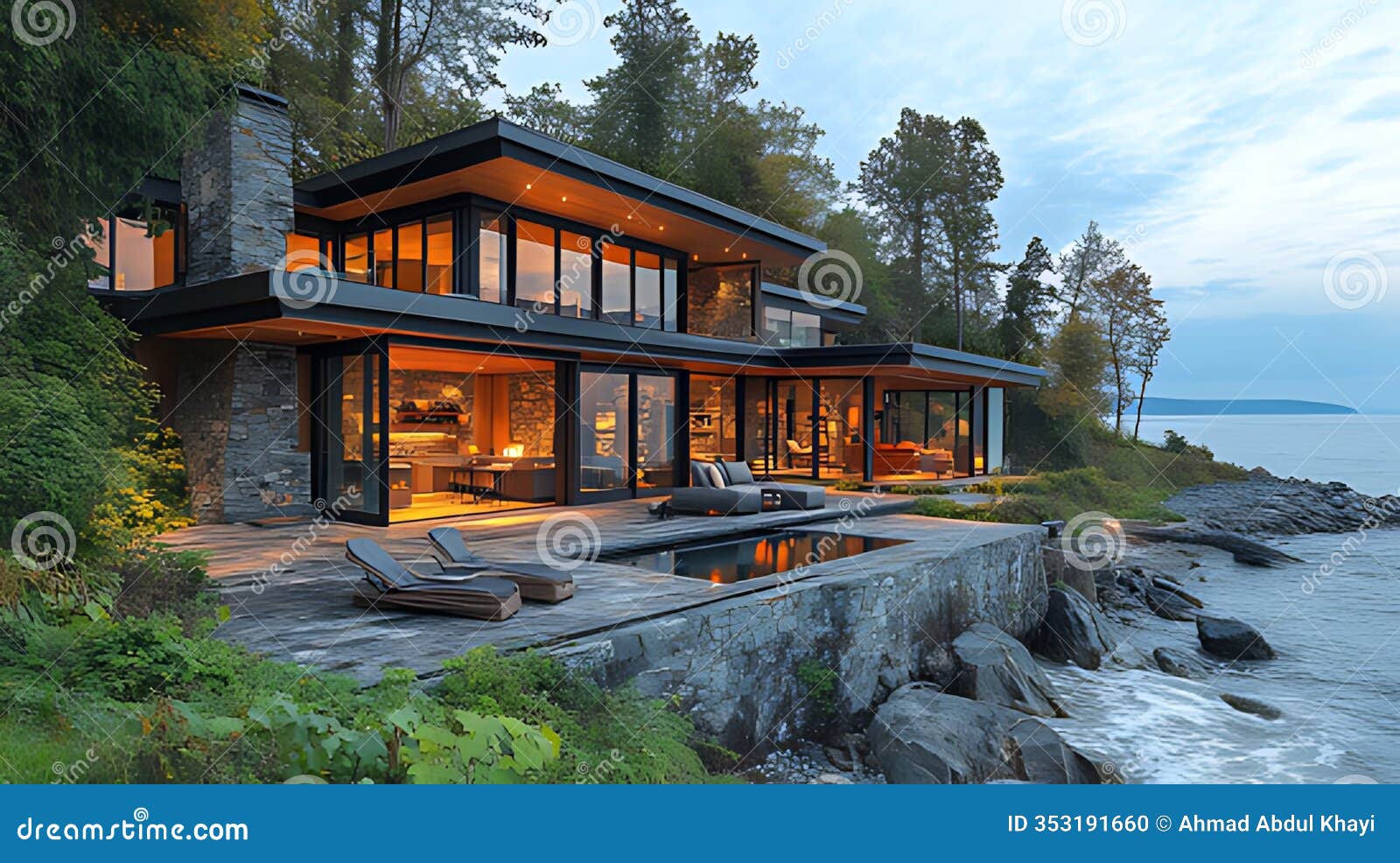 Luxurious Waterfront Home with Modern Architecture, Stone Exterior ...