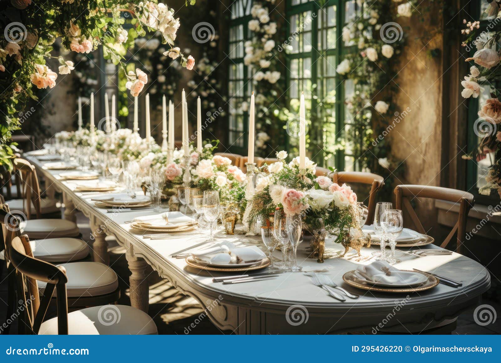 Luxurious Wedding Table for Guests with Flower Arrangements Stock ...