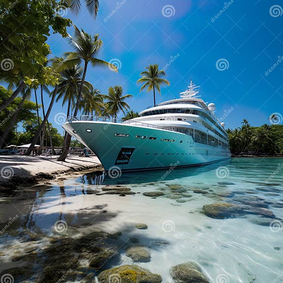 Luxurious Yacht, Docked in a Tropical Island Paradise, Offers a ... Luxurious Yacht, Docked in a Tropical Island Paradise, Offers a ...