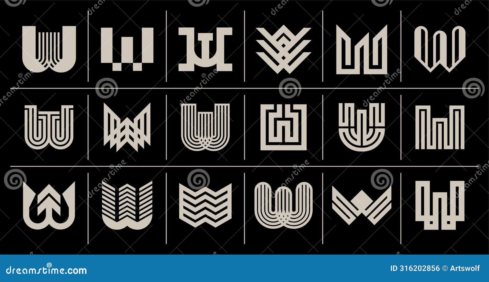 Luxury Abstract Initial W Letter Logo Set Stock Vector - Illustration ...