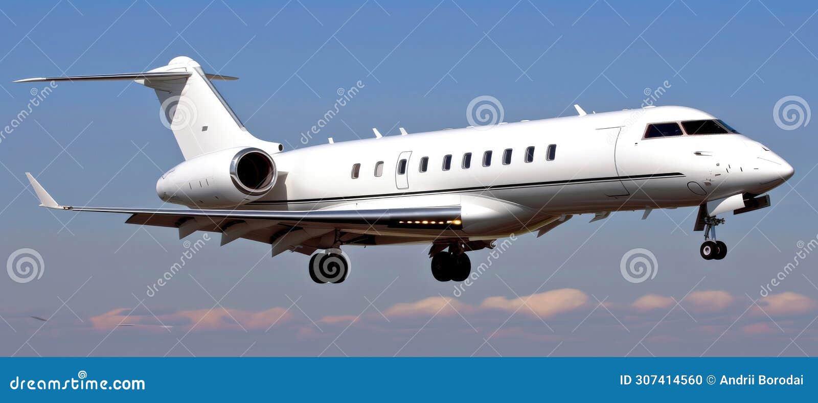 Luxury Airborne: White Private Jet in Evening Glory. Stock Illustration ...