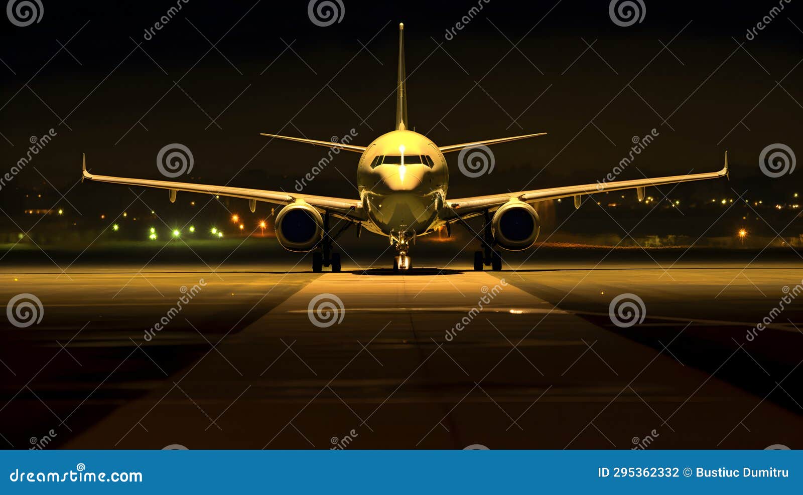 Luxury Airplane at Night on the Runway Stock Photo - Image of airport ...