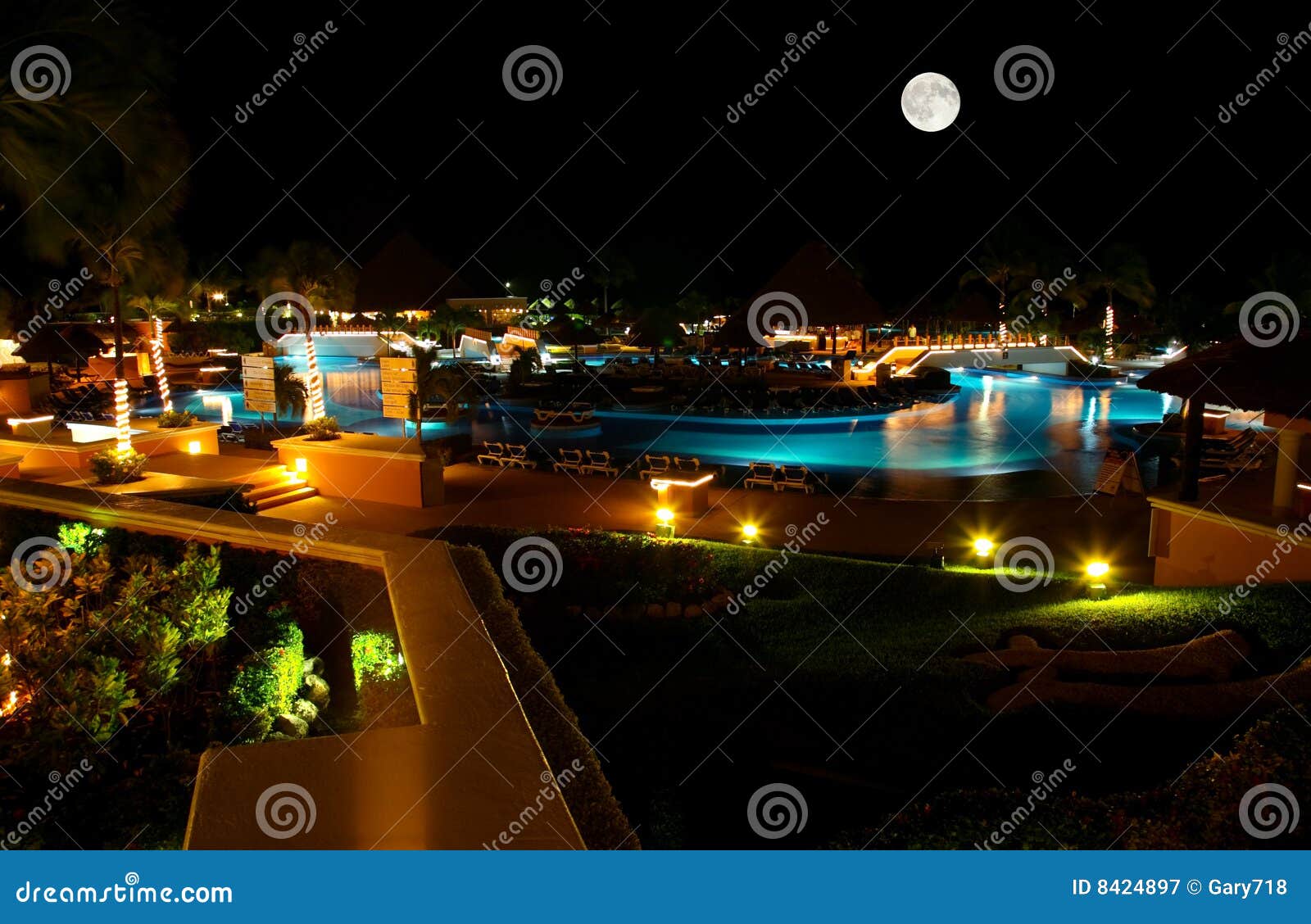 A Luxury All Inclusive Beach Resort at Night Stock Image - Image of ...
