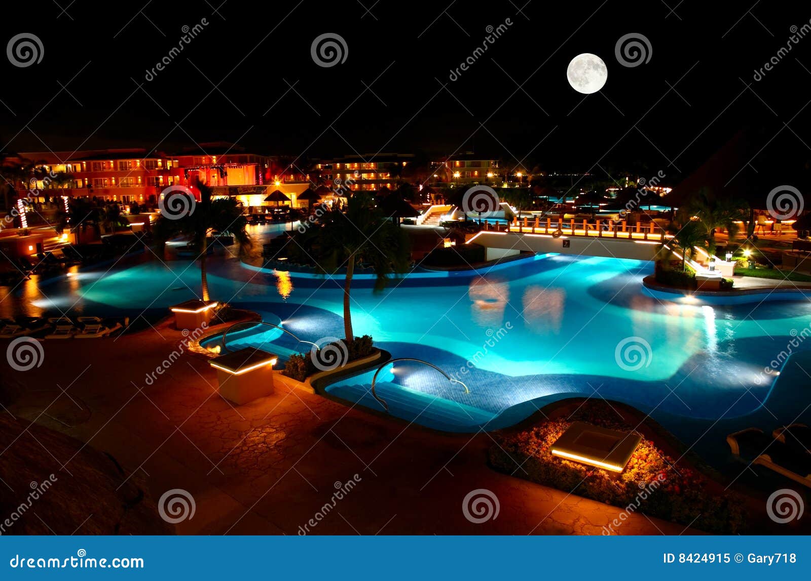A Luxury All Inclusive Beach Resort at Night Stock Image - Image of ...