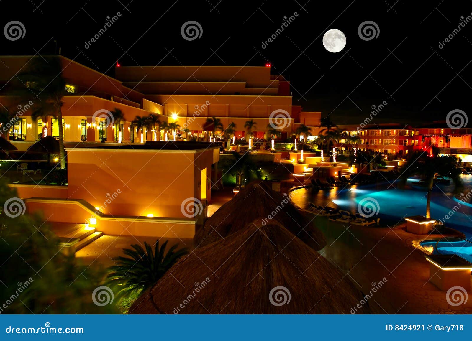 A Luxury All Inclusive Beach Resort at Night Stock Image - Image of ...