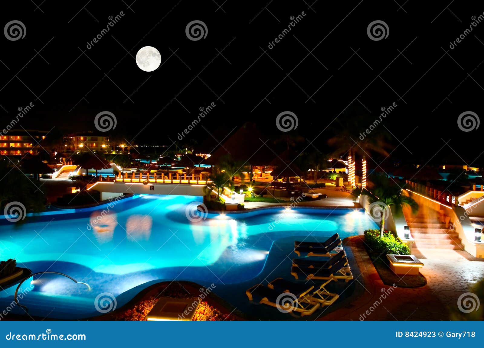 A Luxury All Inclusive Beach Resort at Night Stock Image - Image of ...