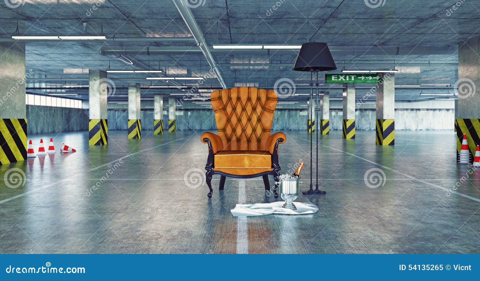 Luxury Armchair in a Urban Empty Parking Stock Illustration ...