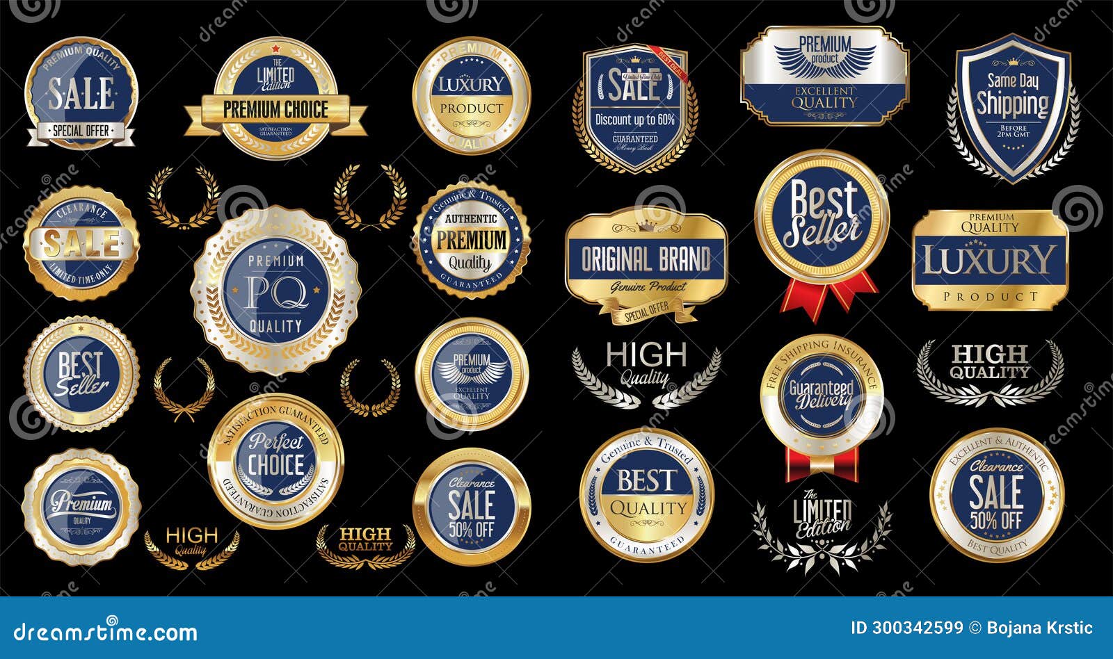 Luxury Badges and Labels with Laurel Wreath Silver and Gold Collection ...