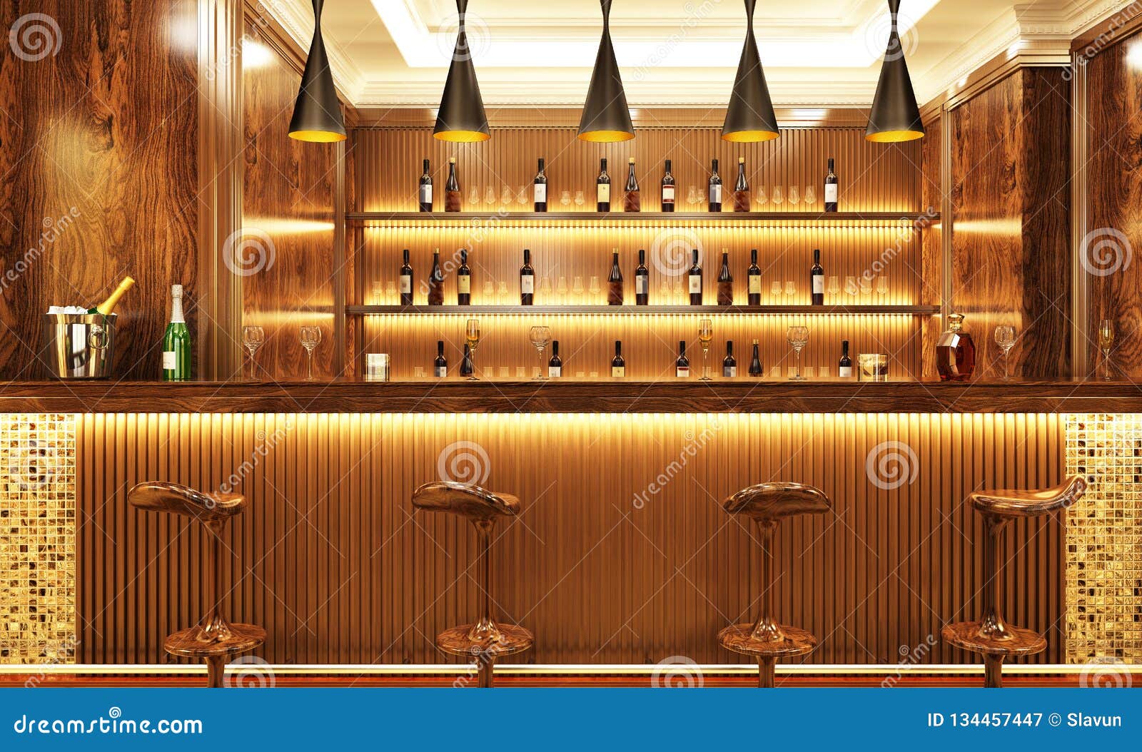 Luxury Bar with Drinks and Bar Stools Stock Image - Image of cafe ...