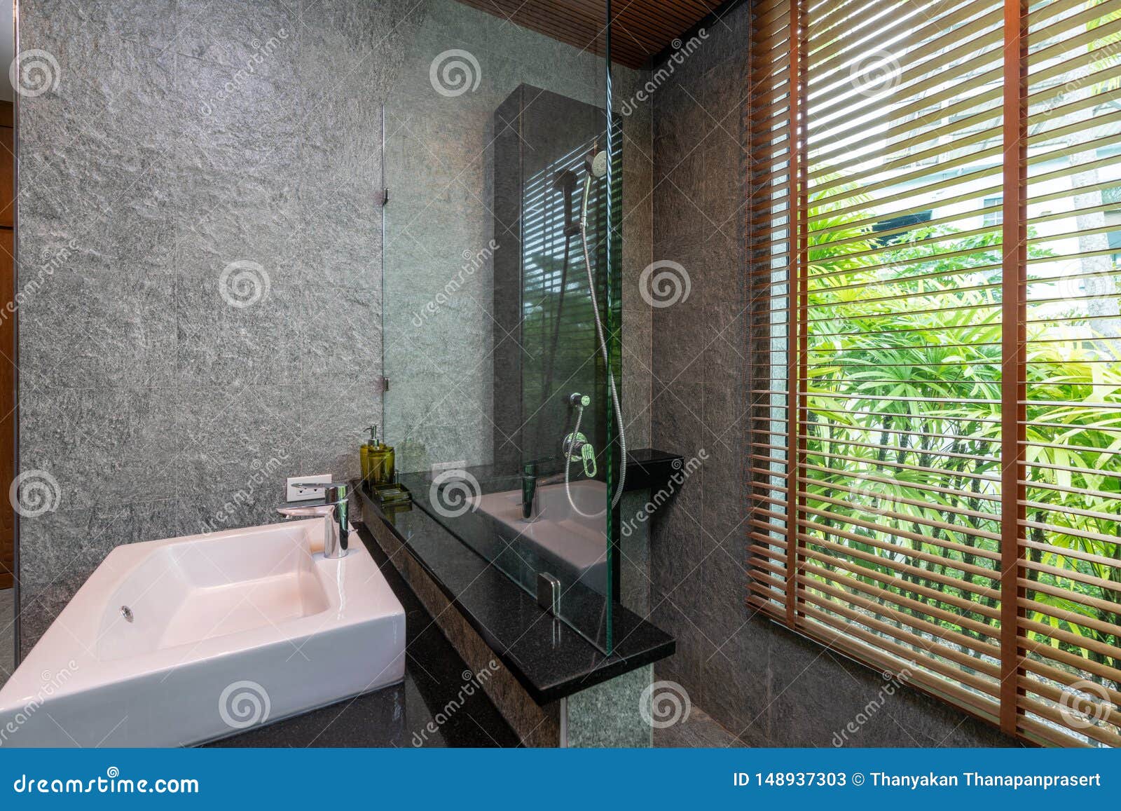 Luxury Bathroom Features Basin Toilet with Shower Head Stock Image ...