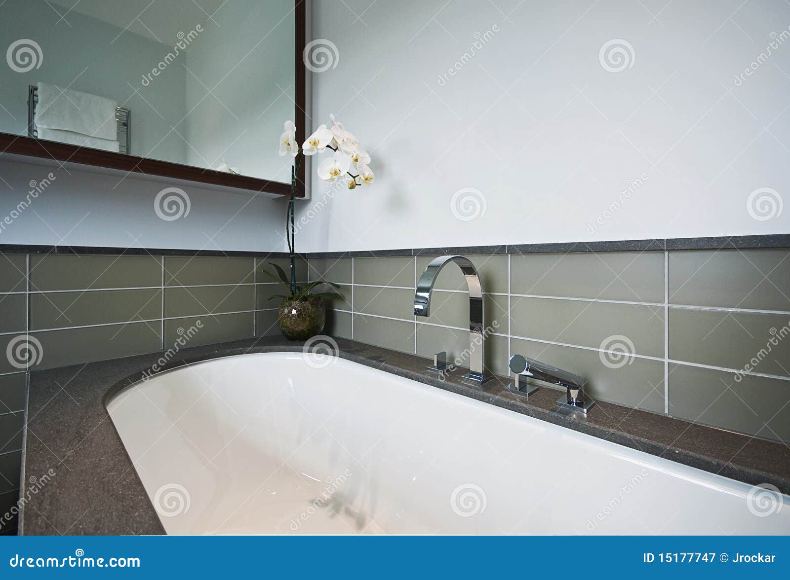 Luxury Bathtub with Stone Finish Stock Image - Image of faucet, large ...