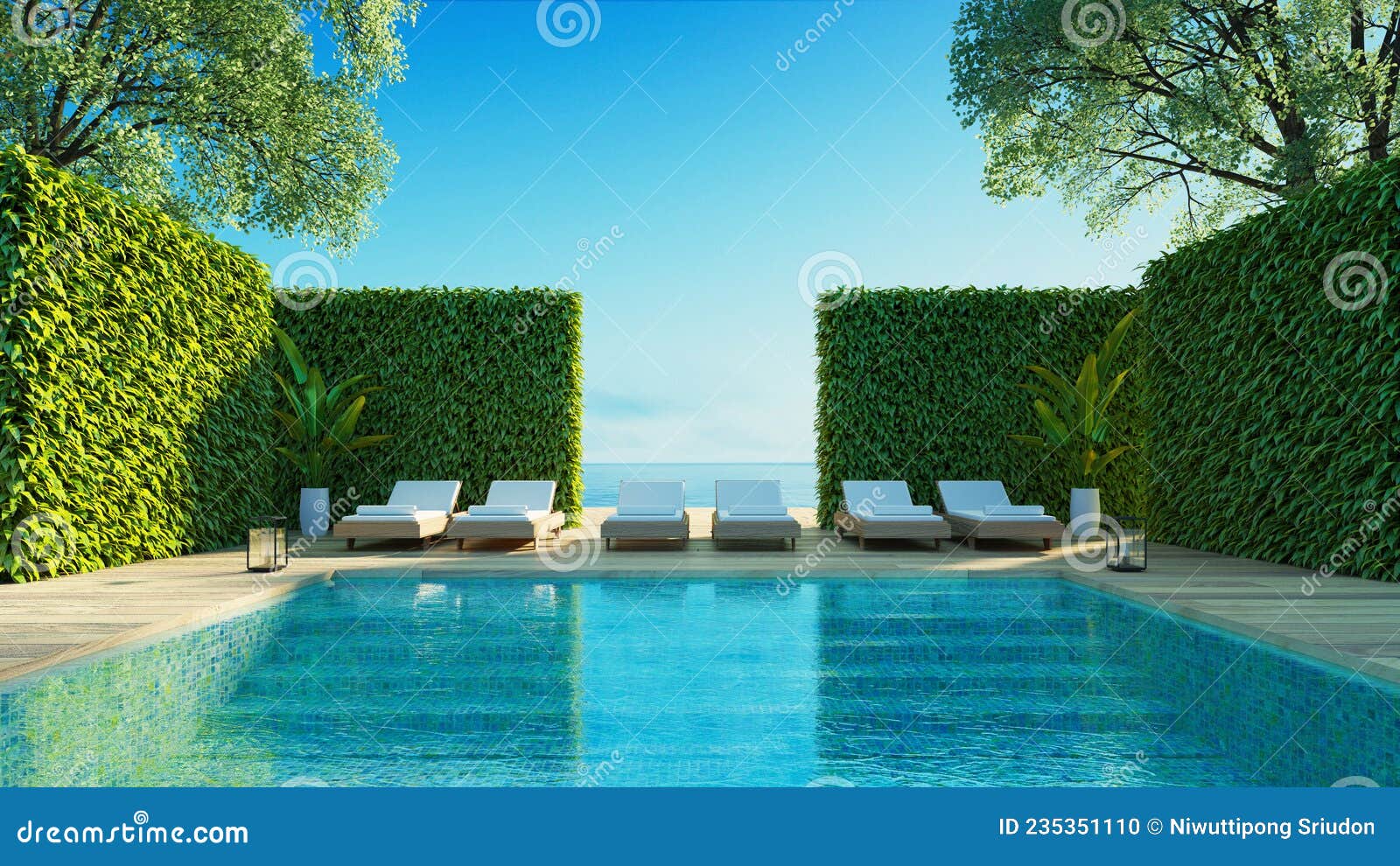 Luxury Beach Sea View Pool Villa - 3D Rendering Stock Illustration ...