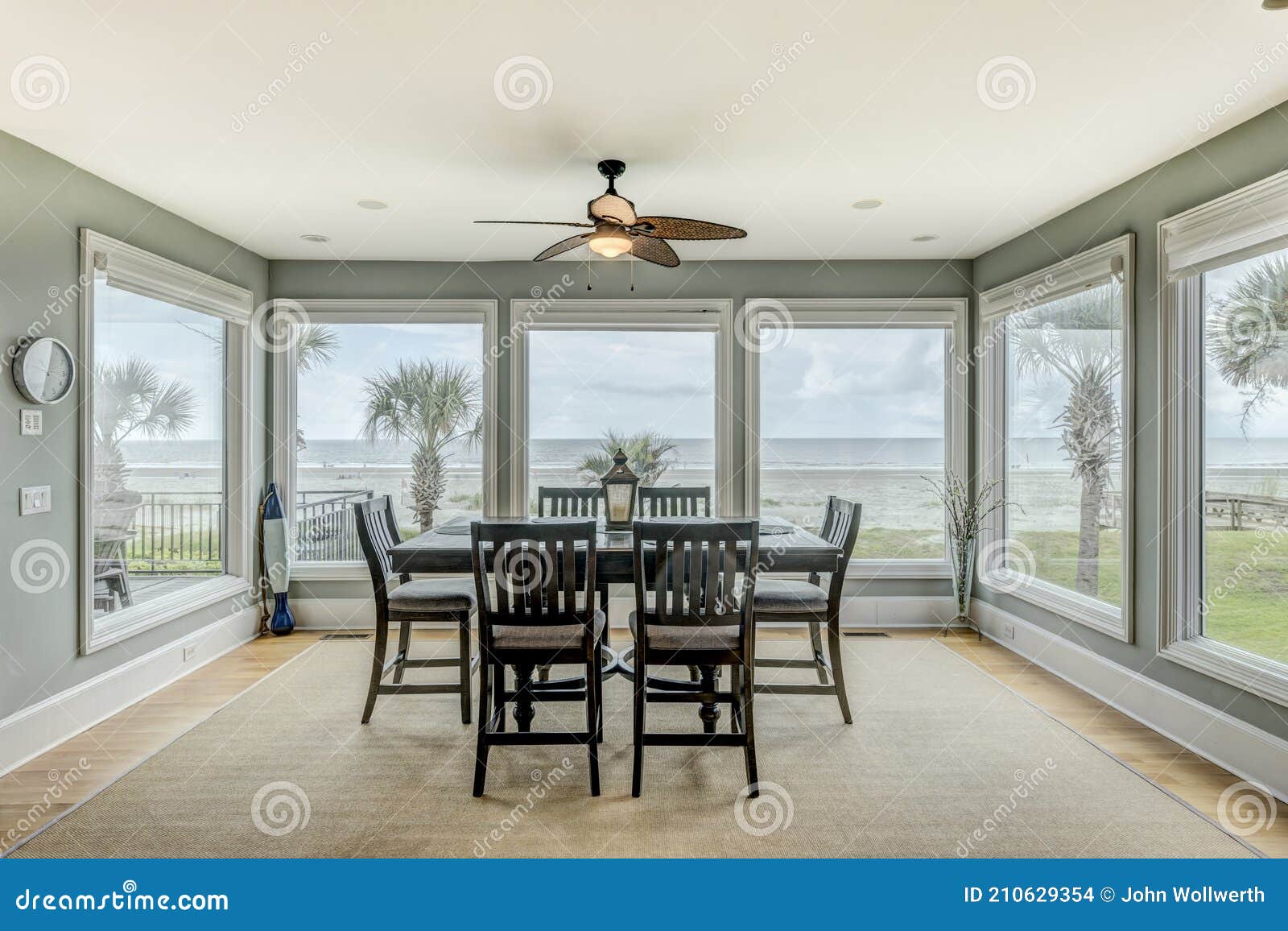 Luxury Beach View Diningroom with View of the Ocean Stock Photo - Image ...