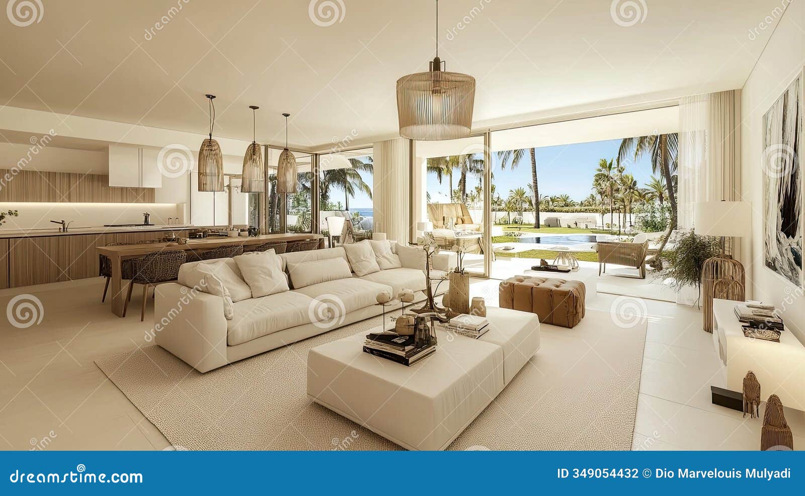 Luxury Beachfront Living Room Interior Design Stock Photo - Image of ...